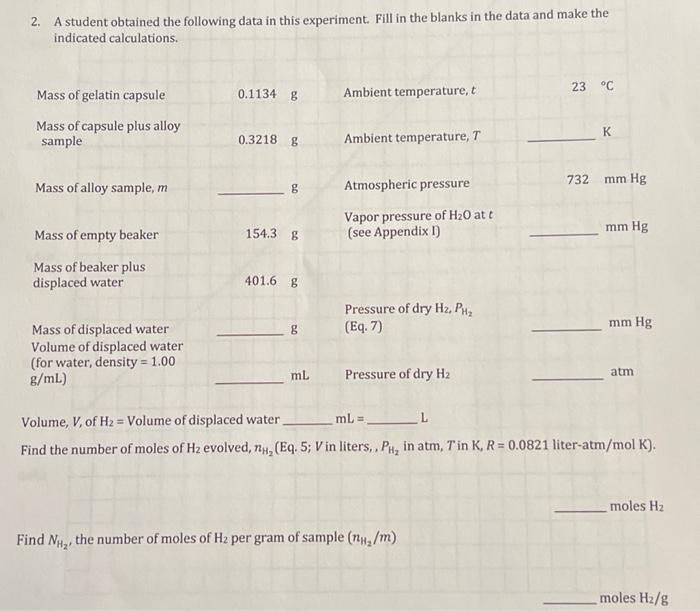 Solved 2. A student obtained the following data in this | Chegg.com