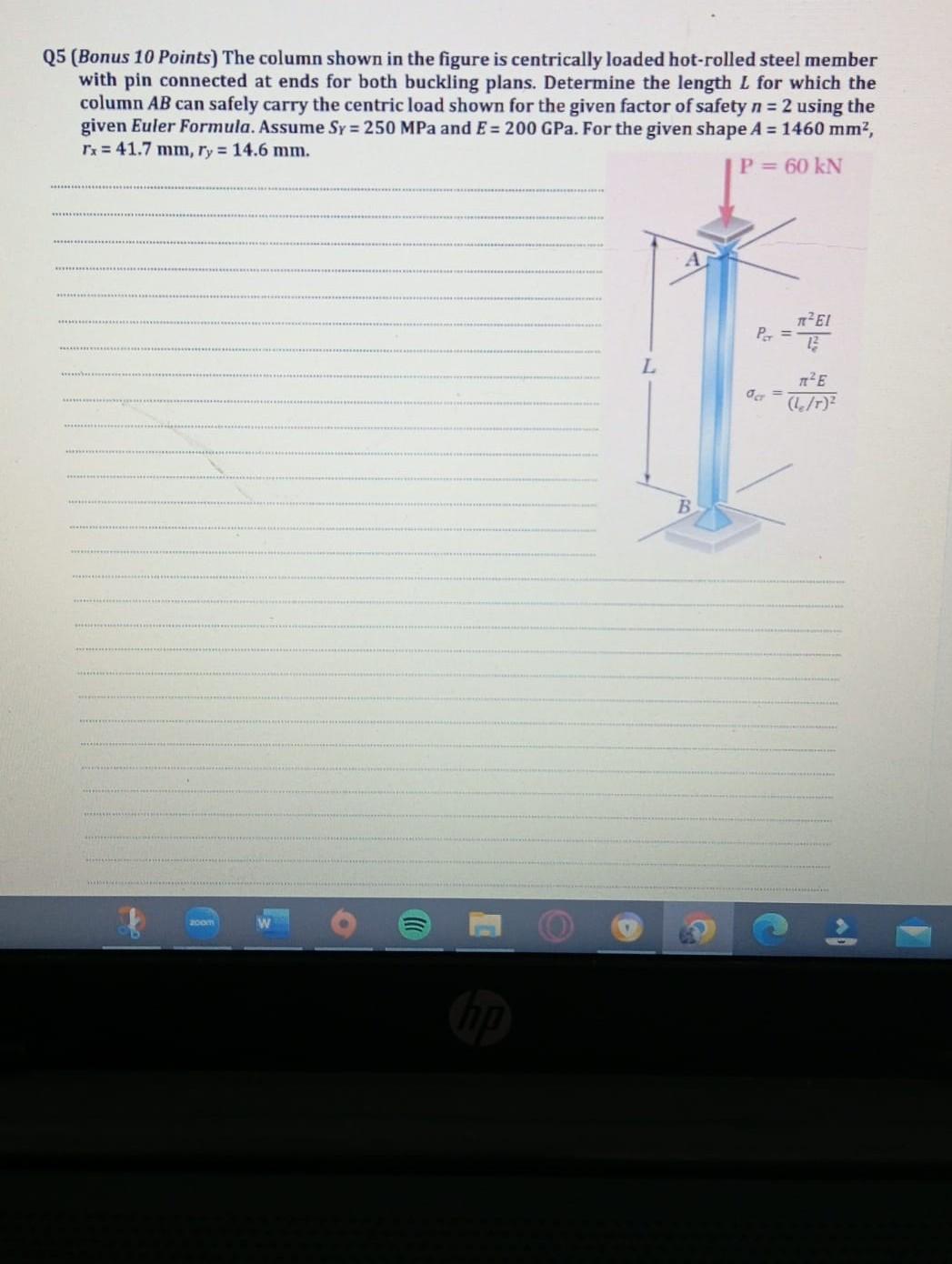 Solved Q5 (Bonus 10 Points) The column shown in the figure | Chegg.com