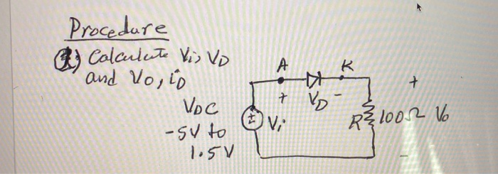 Solved Procedure Colculcate Vir VD and Vo, lo Voc A K + 7 7 | Chegg.com