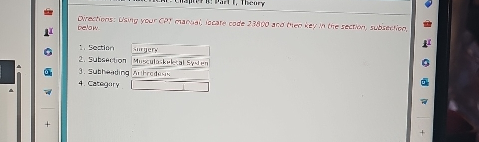 Solved Directions: Using your CPT manual, locate code 23800 | Chegg.com