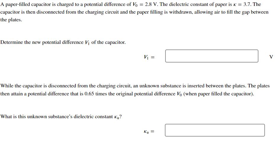 Solved A paper-filled capacitor is charged to a potential | Chegg.com