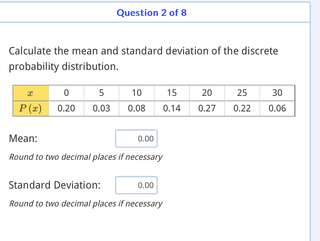 Solved 5 ﻿Question 2: Please calculate the mean and standard | Chegg.com