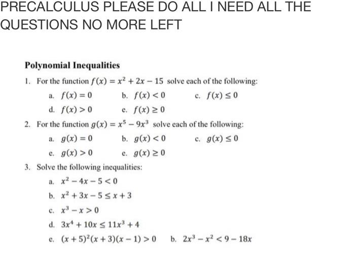 Solved PRECALCULUS PLEASE DO ALL I NEED ALL THE QUESTIONS NO | Chegg.com