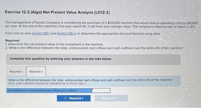 Solved Exercise 12-2 (Algo) Net Present Value Analysis | Chegg.com