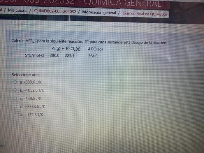 Solved Calculate Δs ° Rxn For The Following Reaction S °