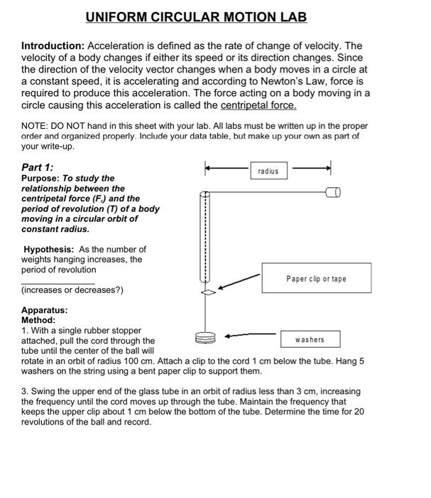 Solved UNIFORM CIRCULAR MOTION LAB Introduction: | Chegg.com