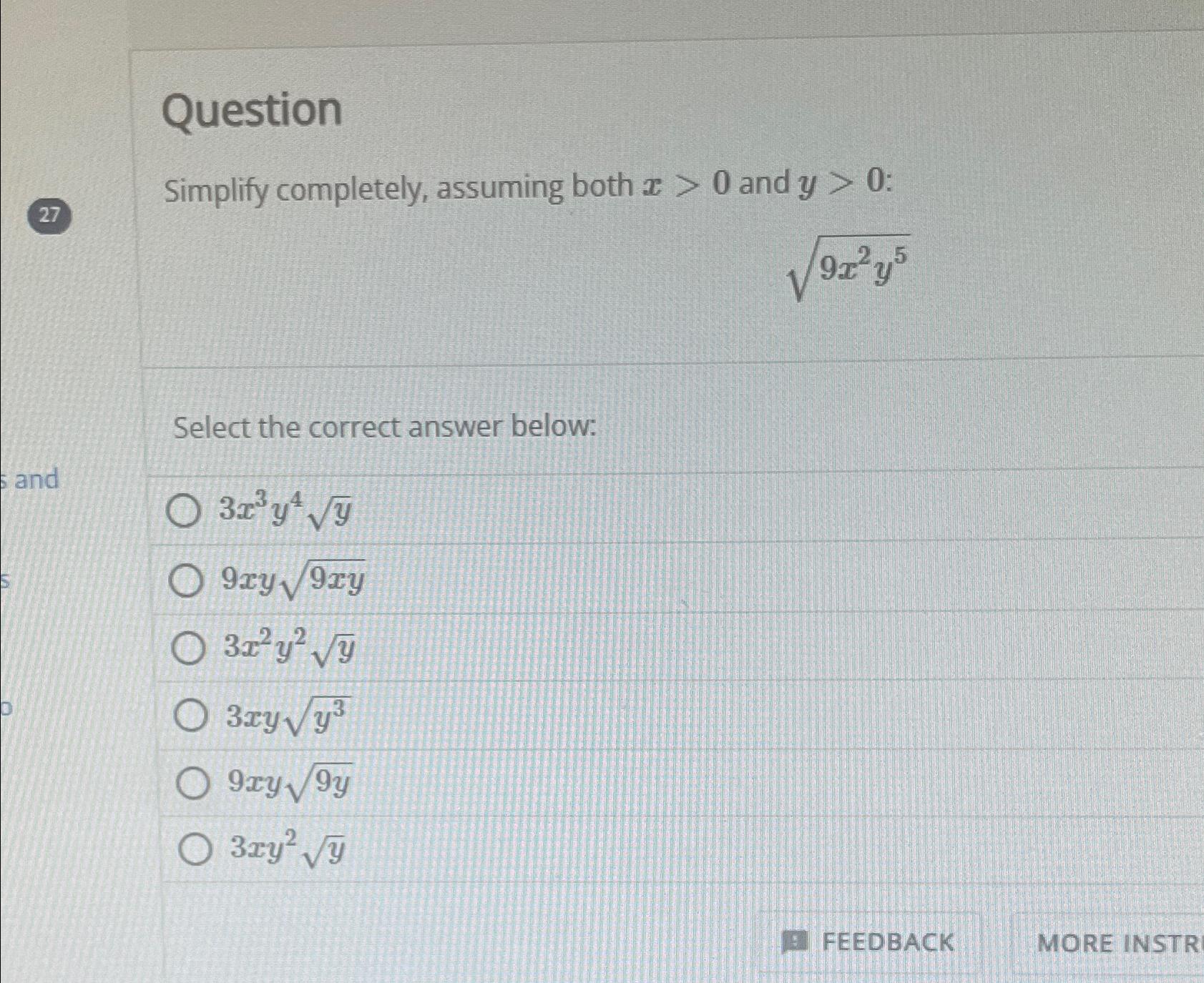 Solved Question27. ﻿Simplify completely, assuming both x>0 | Chegg.com