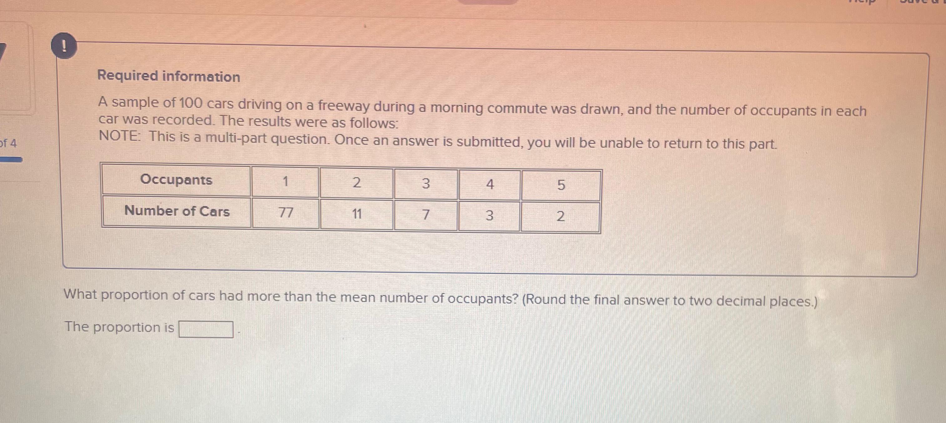 Solved !Required informationA sample of 100 ﻿cars driving on | Chegg.com