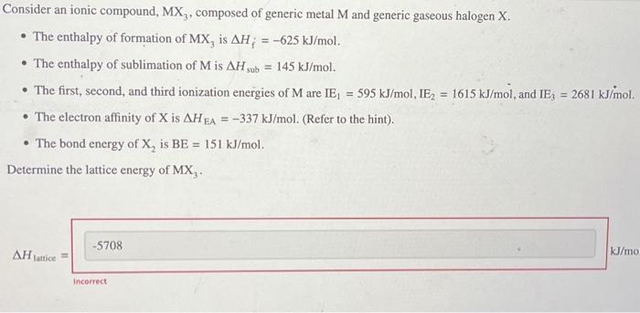 Solved Consider an ionic compound, MX3, composed of generic | Chegg.com