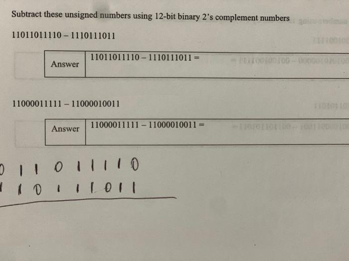 Solved Subtract these unsigned numbers using 12-bit binary | Chegg.com