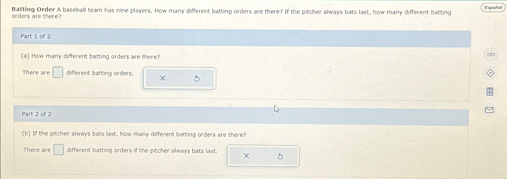 Solved Batting Order A baseball team has nine players. How | Chegg.com