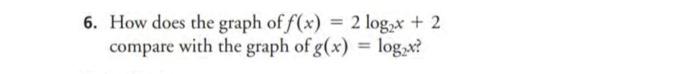 Solved 6. How does the graph of f(x)=2log2x+2 compare with | Chegg.com