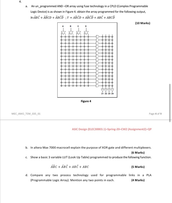 4. a. An un_programmed AND OR array using fuse | Chegg.com