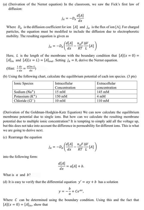 Nernst Equation Membrane potential of neurons In the | Chegg.com