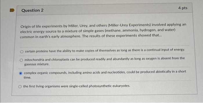 Solved Origin of life experiments by Miller, Urey, and | Chegg.com