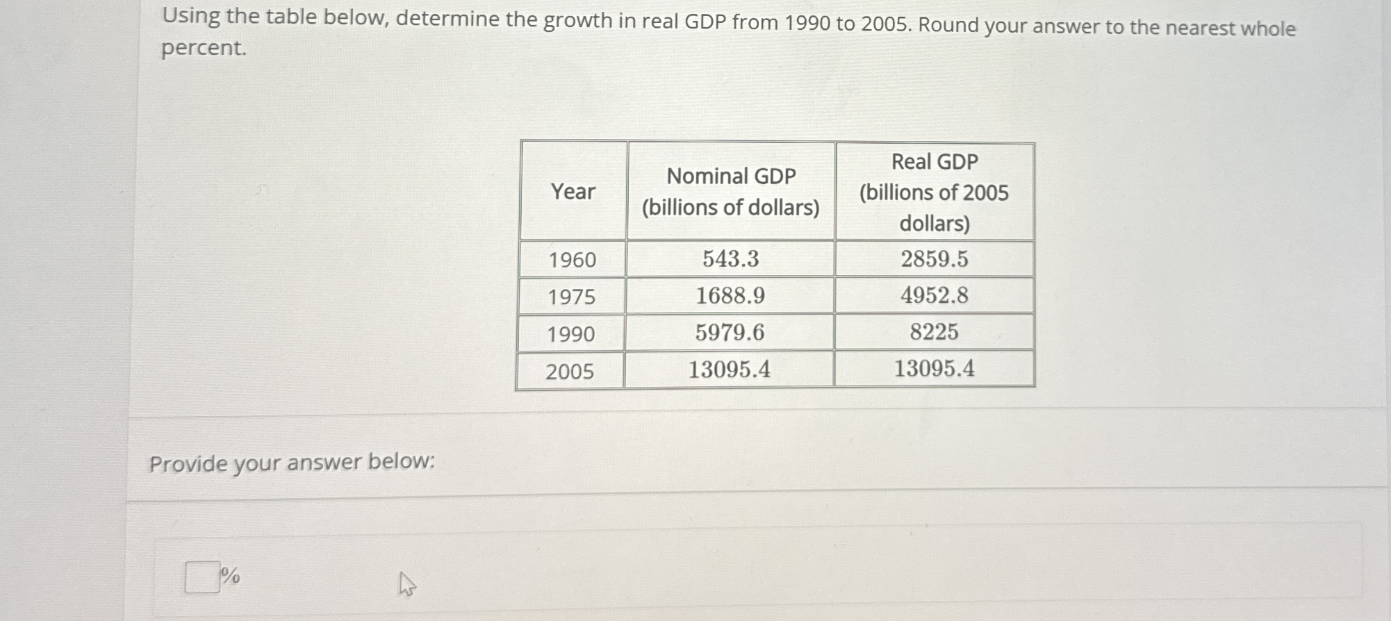 Solved Using the table below, determine the growth in real | Chegg.com
