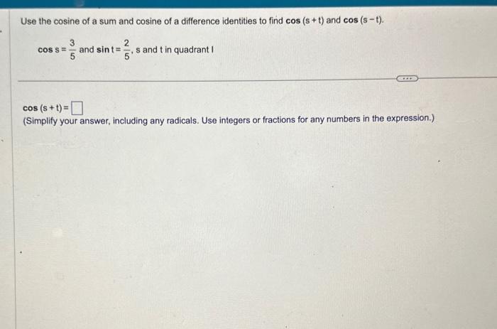 Solved Use the cosine of a sum and cosine of a difference | Chegg.com