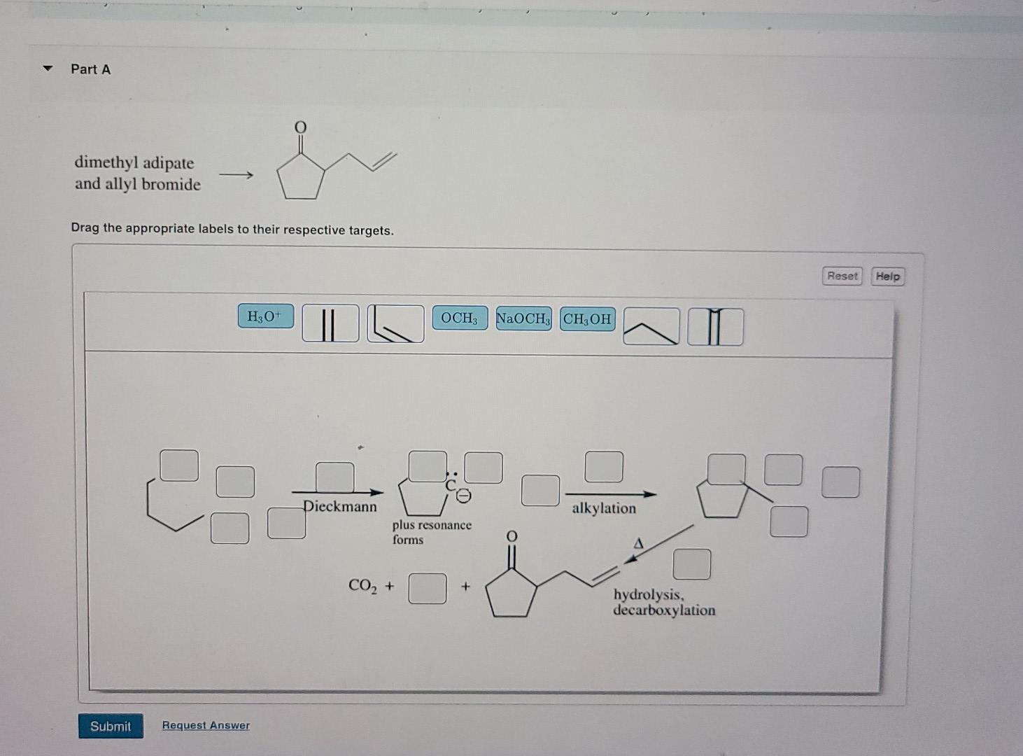 Solved Part A dimethyl adipate and allyl bromide Drag the | Chegg.com