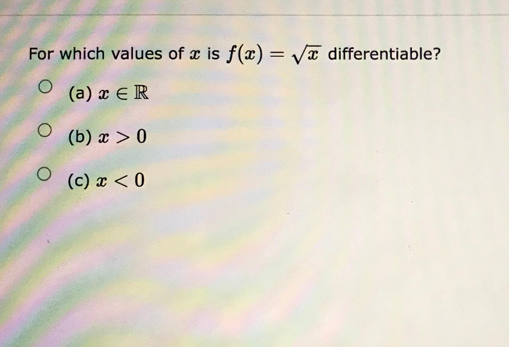 Solved For which values of x ﻿is f(x)=x2 ﻿differentiable?(a) | Chegg.com