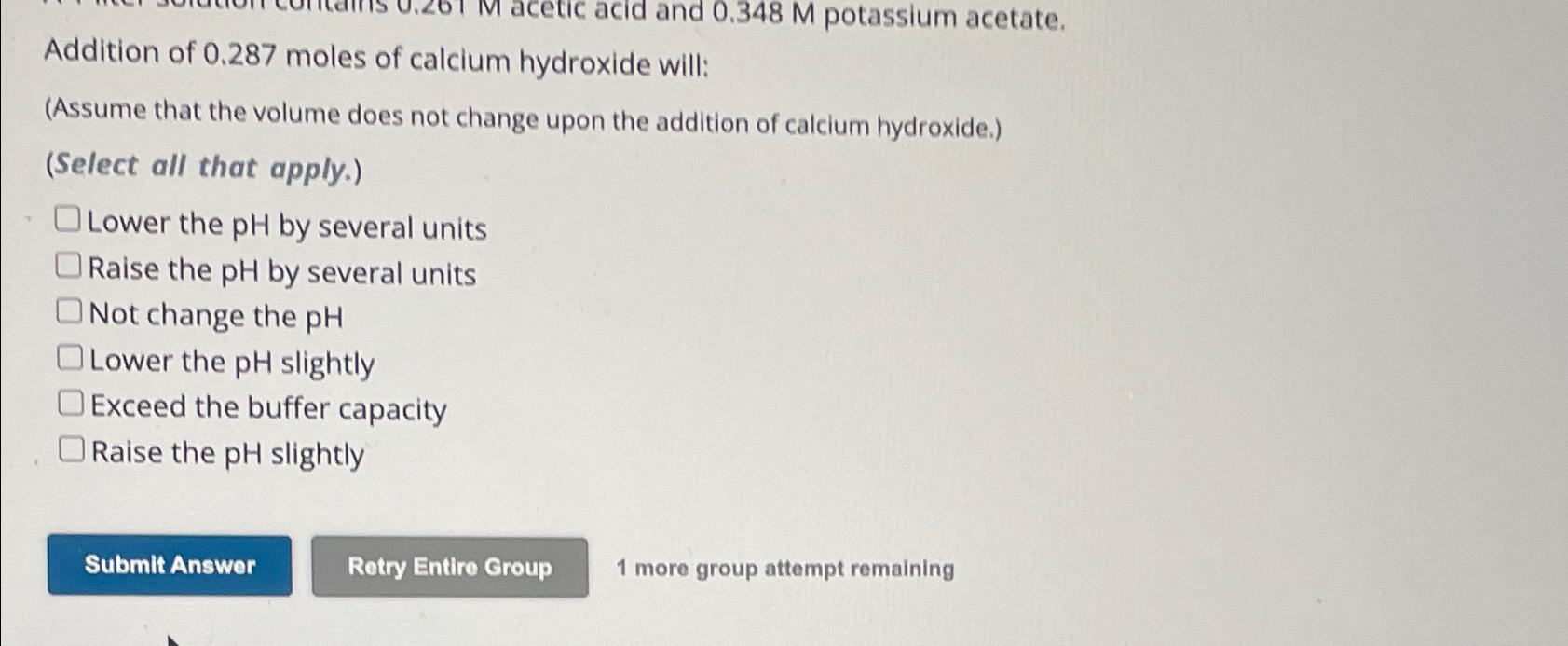 Addition of 0.287 ﻿moles of calcium hydroxide | Chegg.com