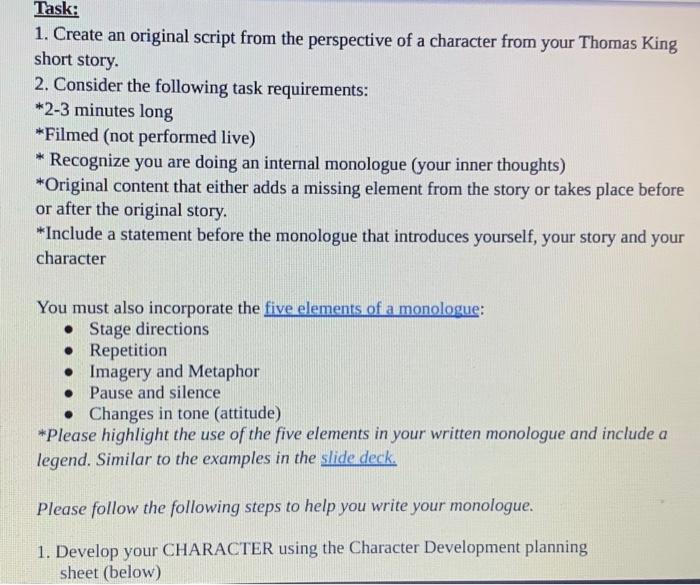 I have to write an inner monologue skript with the 5 | Chegg.com