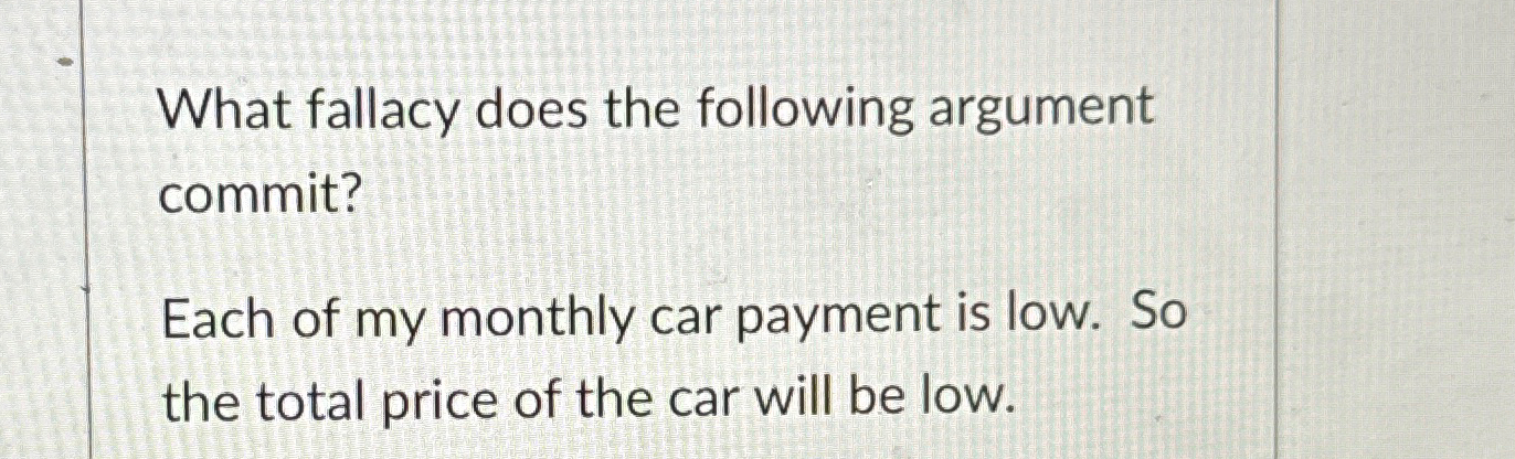 Solved What fallacy does the following argument commit?Each | Chegg.com