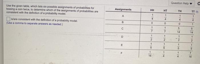 Solved Question Help Assignments HH TH TTO Use the given | Chegg.com