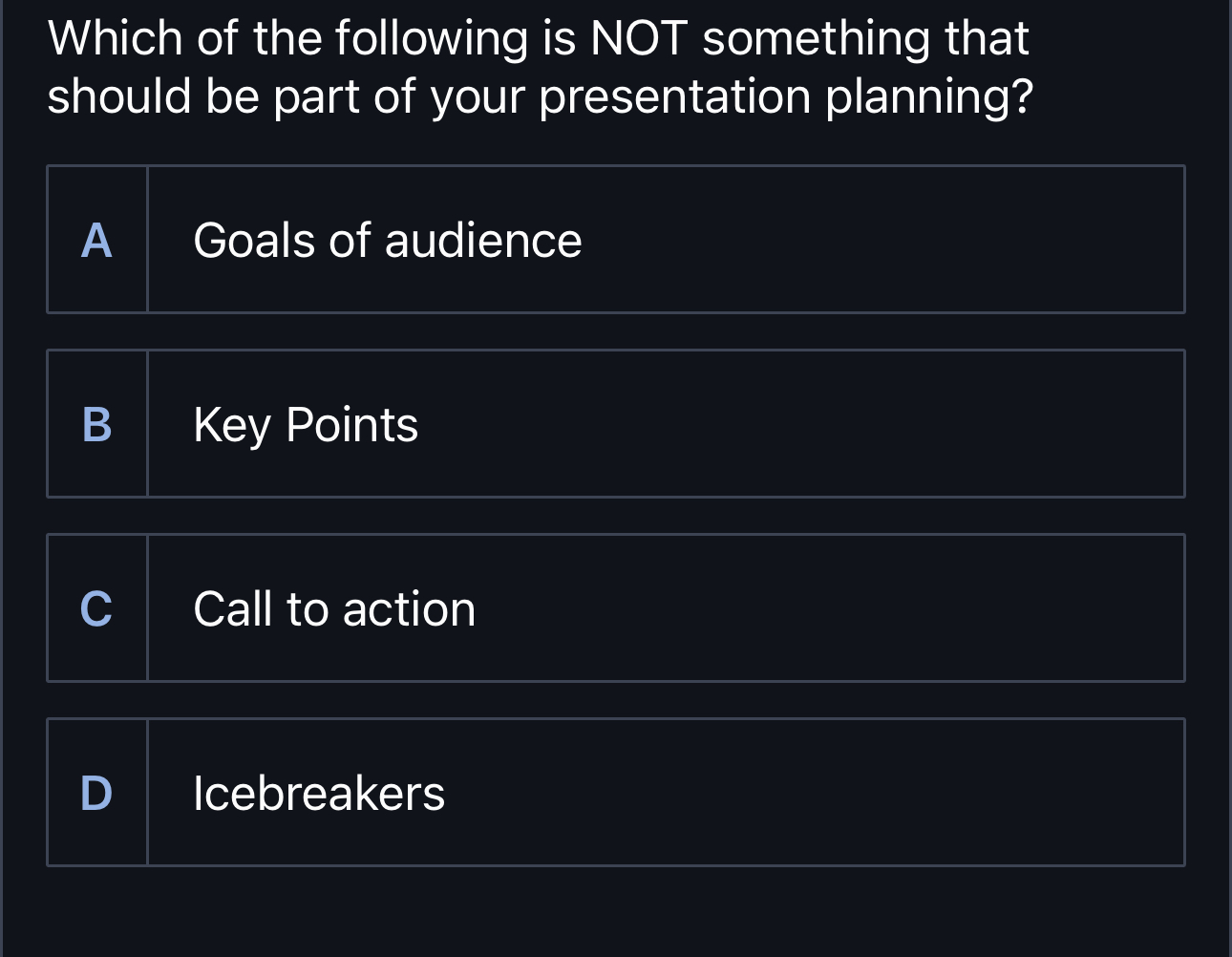Solved Which of the following is NOT something that should | Chegg.com