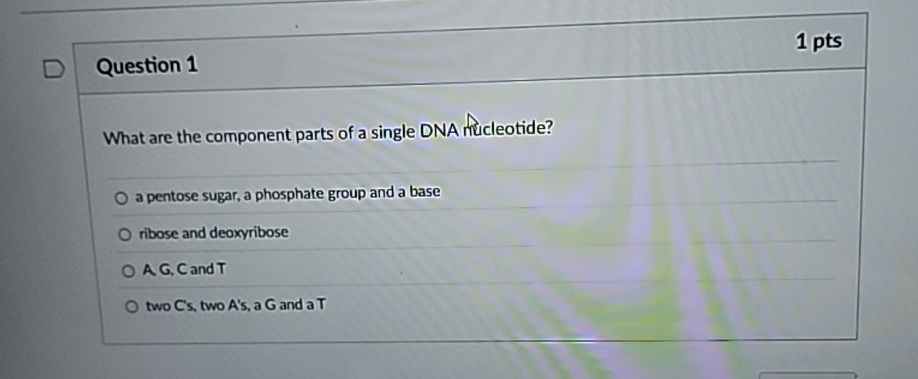 Solved Question 1What are the component parts of a single | Chegg.com