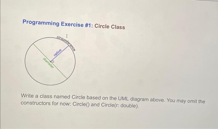 Solved Programming Exercise \#1: Circle Class Write a class | Chegg.com Solved Programming Exercise \#1: Circle Class Write a class | Chegg.com