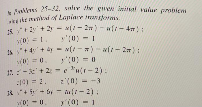 Solved In Problems 25-32, solve the given initial value | Chegg.com