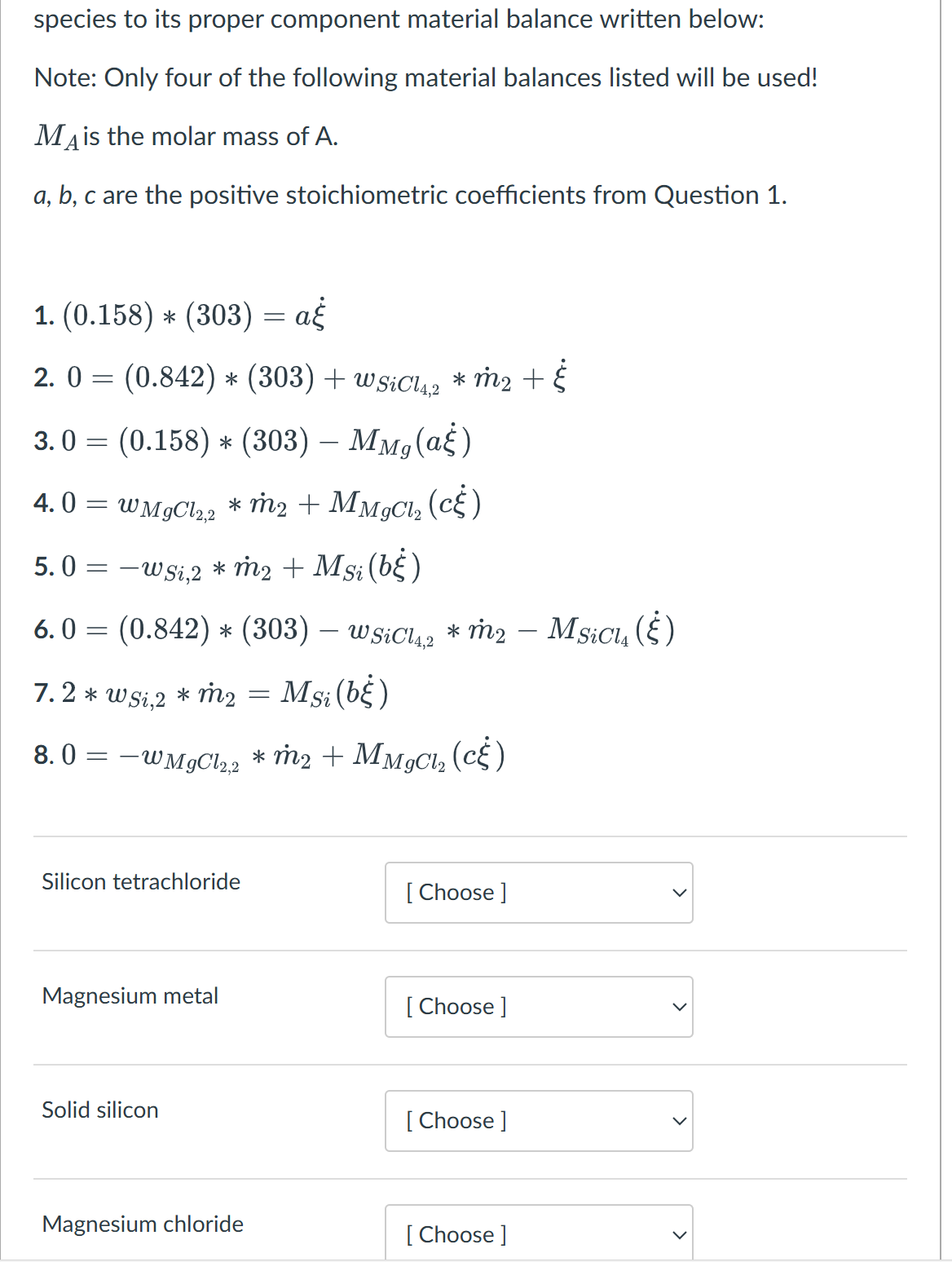 Solved species to its proper component material balance | Chegg.com