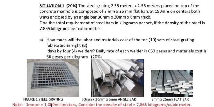Solved SITUATION 1(20%) The steel grating 2.55 meters ×2.55 | Chegg.com