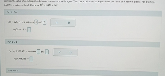 Solved Estmate the value of each logarithm between two | Chegg.com