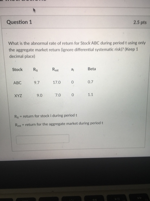 Solved Question 1 2.5 pts What is the abnormal rate of | Chegg.com