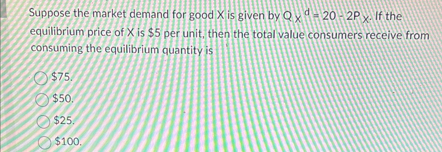 Solved Suppose the market demand for good x ﻿is given by | Chegg.com