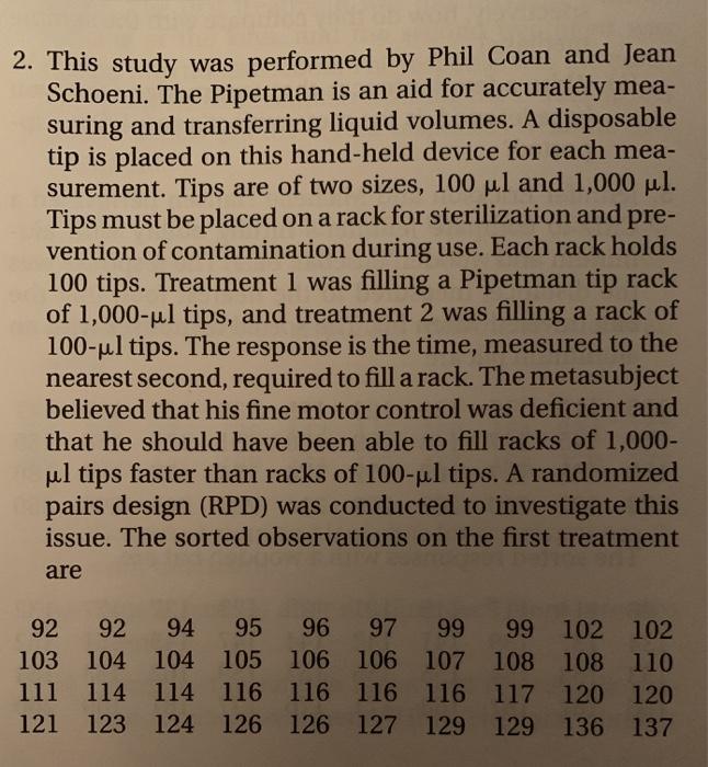 Solved 2. This study was performed by Phil Coan and Jean | Chegg.com