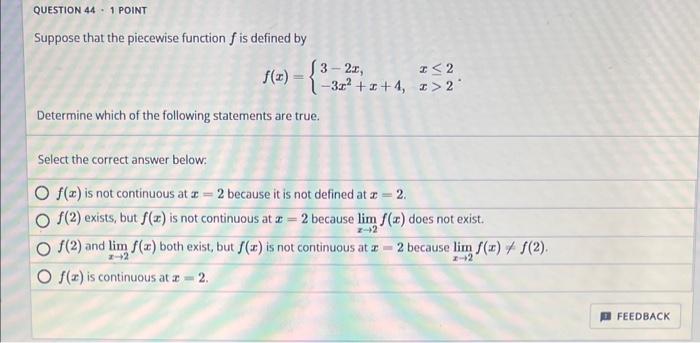 Solved Suppose that the piecewise function f is defined by | Chegg.com