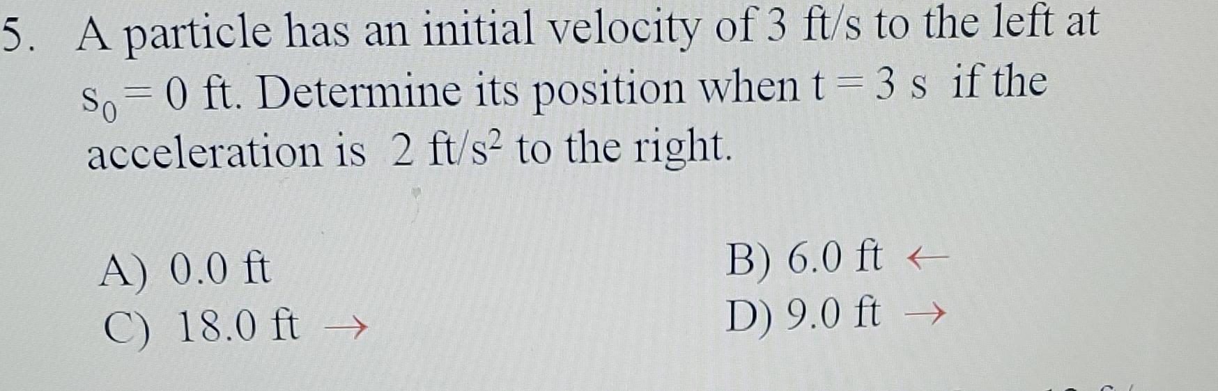 Solved A particle has an initial velocity of 3fts ﻿to the | Chegg.com