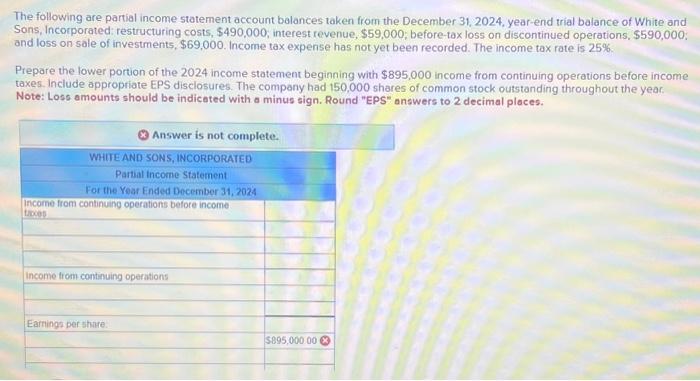 Solved The following are partial income statement account | Chegg.com