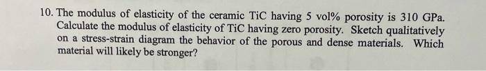 Solved 10. The modulus of elasticity of the ceramic TiC | Chegg.com
