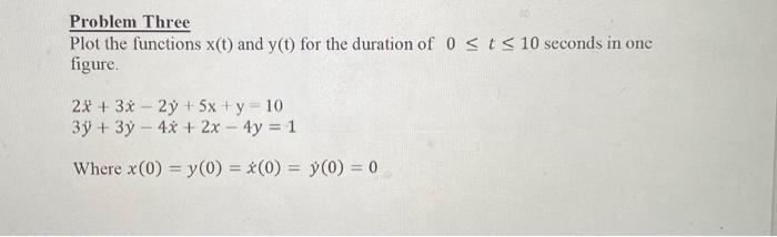 Solved Problem Three Plot the functions x(t) and y(t) for | Chegg.com