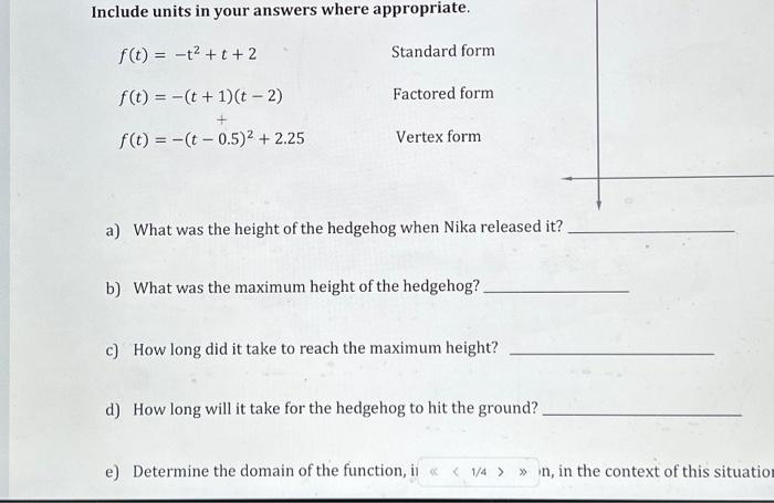 Solved Include units in your answers where appropriate. f(t) | Chegg.com