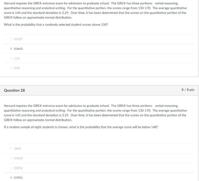 Solved Harvard requires the GRE® entrance exam for admission | Chegg.com