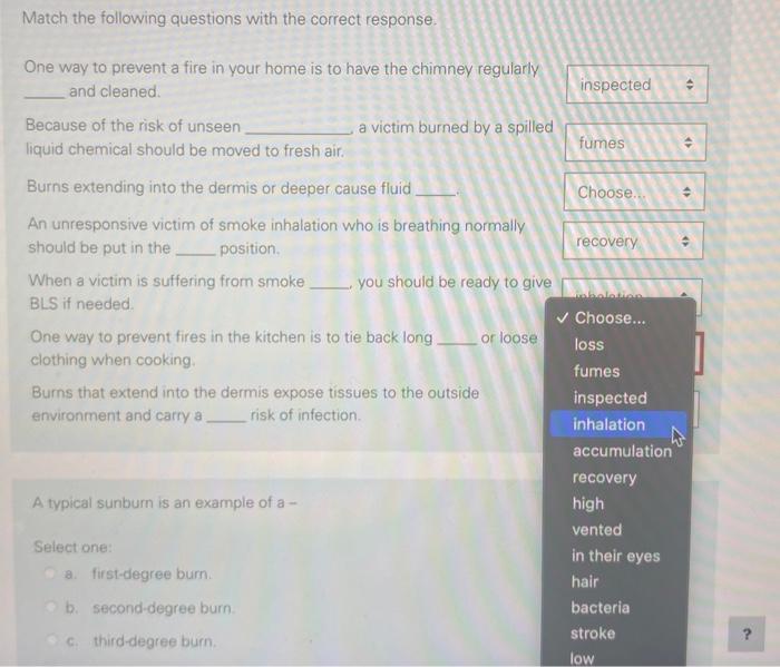 Solved Match the following questions with the correct | Chegg.com