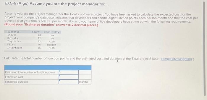 Solved EX5-6 (Algo) Assume you are the project manager | Chegg.com