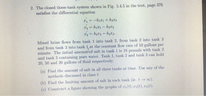 Solved 2. The closed three-tank system shown in Fig. 5.4.5 | Chegg.com