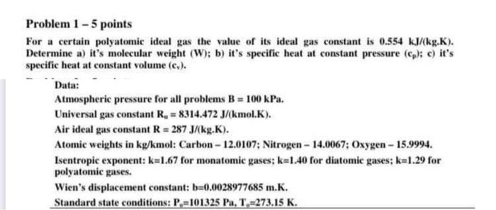 Solved Problem 1-5 points For a certain polyatomic ideal gas | Chegg.com