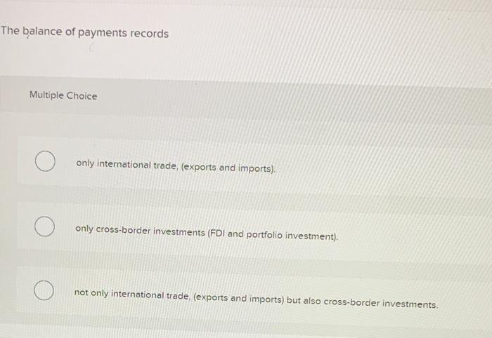 Solved The balance of payments records Multiple Choice only | Chegg.com