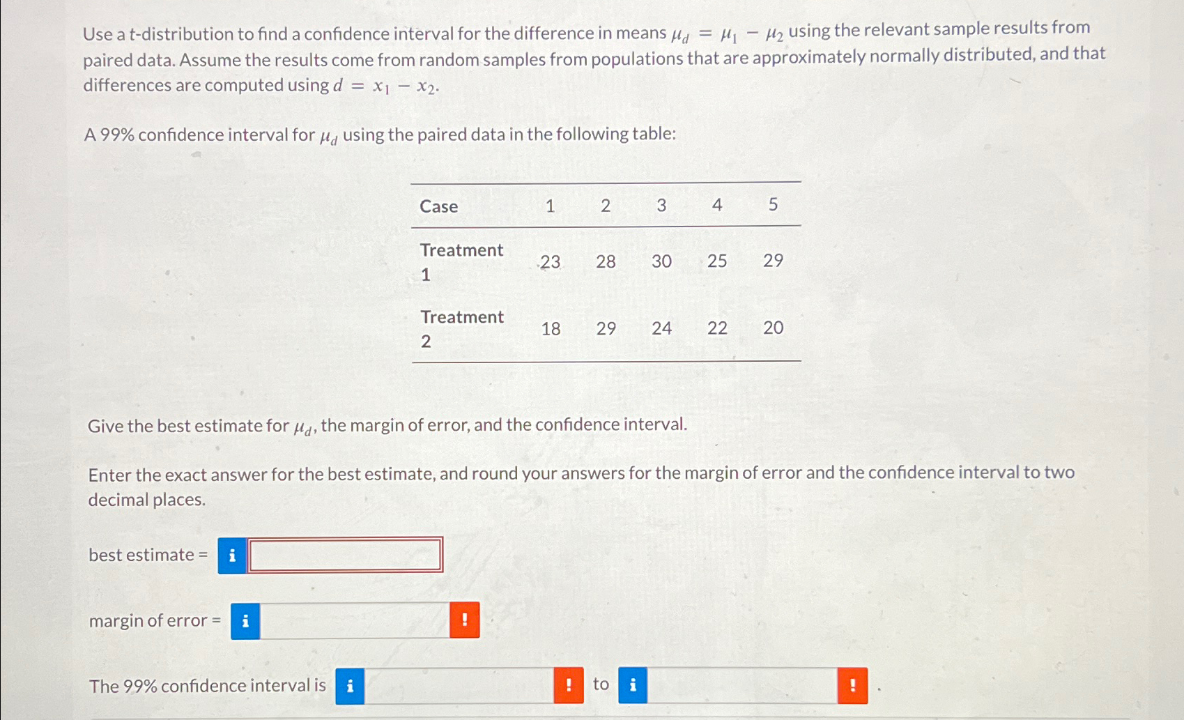 Solved Use a t-distribution to find a confidence interval | Chegg.com